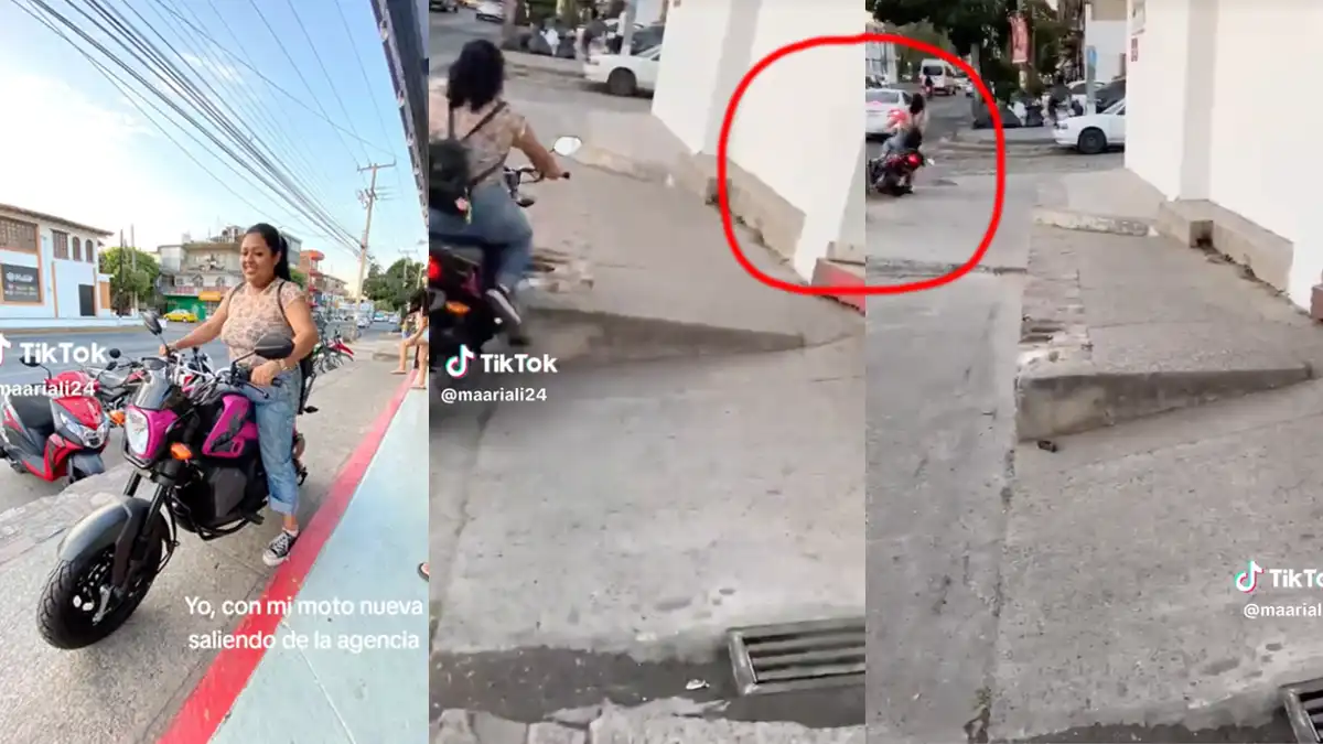 Mujer se vuelve viral tras chocar su moto saliendo de la agencia Mujer se vuelve viral tras chocar su moto saliendo de la agencia